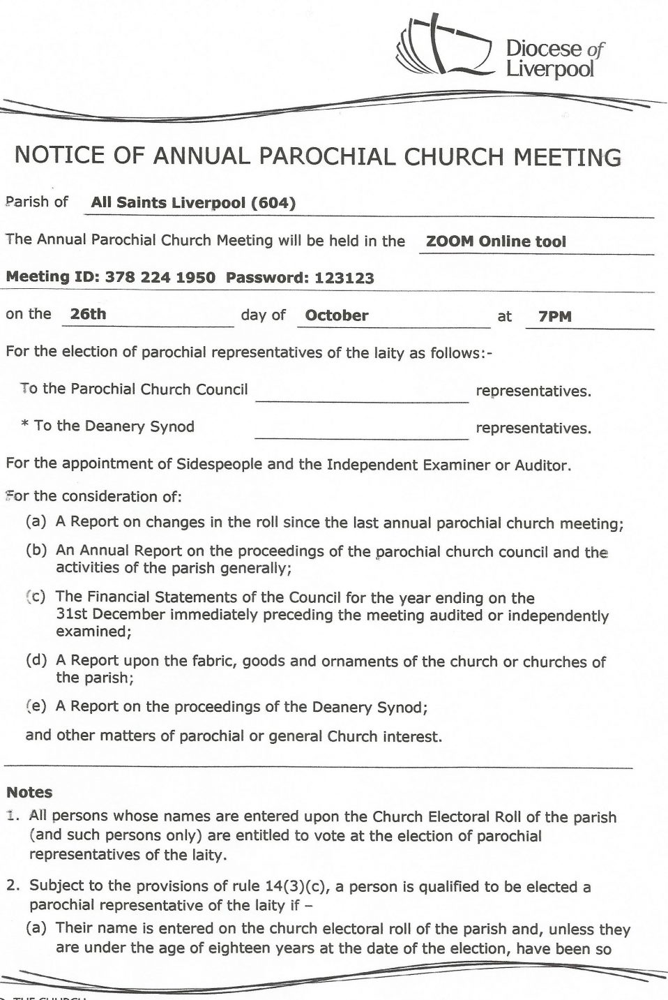 APCM Annual Meeting – All Saints Church Liverpool